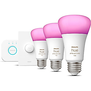 Philips Hue White and Color Ambiance Medium Lumen (75W) Smart Button Starter Kit, Hub Included, 16 Millions Colors, Works with Amazon Alexa, Google Assistant, Apple HomeKit (New Version)