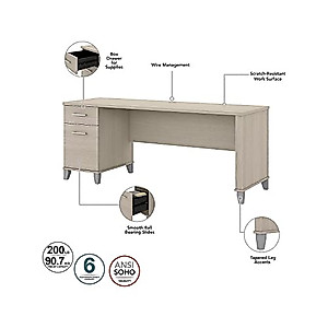 Bush Furniture Somerset 72W Office Desk with Drawers in Sand Oak