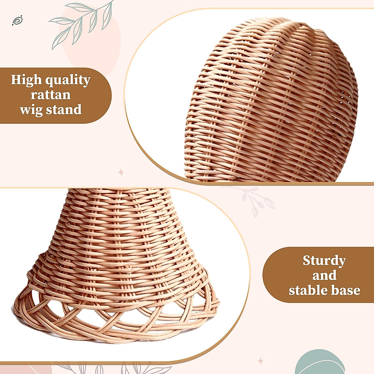 Generic Mannequin Head Hat Display Stand Professional Tall Rattan Hat Rack Wig Stand for Hairpieces Headsets Headphones Barber Salon Shop