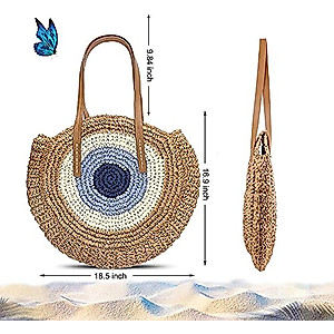 Straw Bag Round Woven Zippered Shoulder Bag Crossbody Bags Handwoven Handbags Evil Eye-khaki