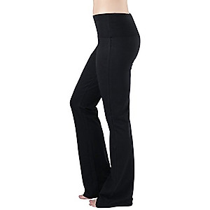 ToBeInStyle Women's Premium Fold Over Yoga Flare Pants - Black - Large