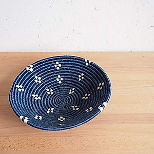 African Basket- Kabaya/Rwanda Basket/Woven Bowl/Sisal & Sweetgrass Basket/Blue, White