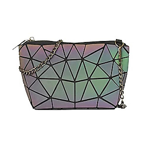 JOBEDE Holographic Laser Shoulder Bag, Geometric Hard Lattice Purses Handbags Reflective Envelope Handbag Luminous Purses Crossbody Bag Tote for Women