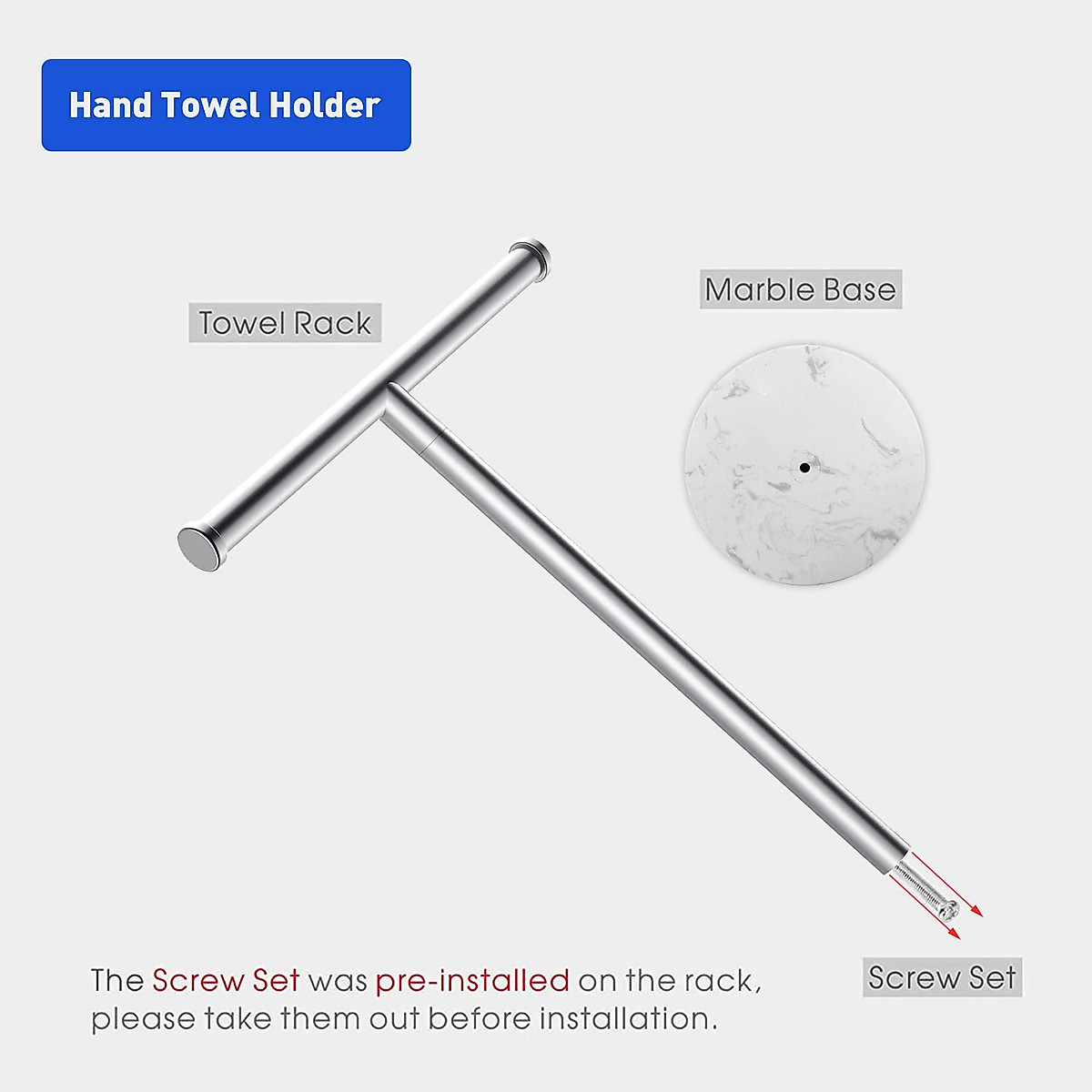 Blemoacha Towel Rack,T Shape Freestanding Towel Racks for Bathroom,Organizer Countertop Hand Towels Stand,Kitchen Vanity Marble Plinth,304 Stainless Steel Towels Bar Brushed Nickel