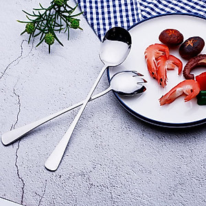 ARFUKA Salad Servers Salad Serving Sets Stainless Steel 11" Buffet Salad Spoon and Salad Fork Dishwasher Safe Large Metal Serving Utensils Silver, Set of 3