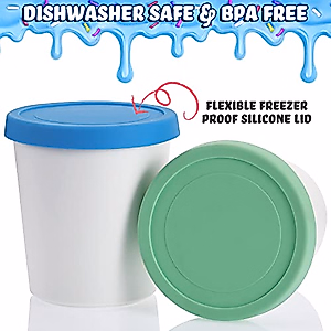 Ice Cream Containers 5 Pack 1Qt Freezer Storage Tubs with Silicone Lids and Spoon for Homemade Ice Cream for Homemade Ice Cream, Sorbet Dishwasher Safe (Blue, Red, Green, Orange)
