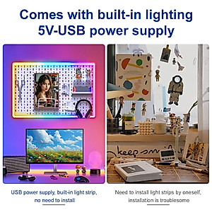 TINLOK LED Gaming Desk Pegboard,Clamp-on Gaming Desk Organizer,USB Powered,LED Light Desk Pegboard with Music Sync,22.2 x 14.5inch,Black 2PCS