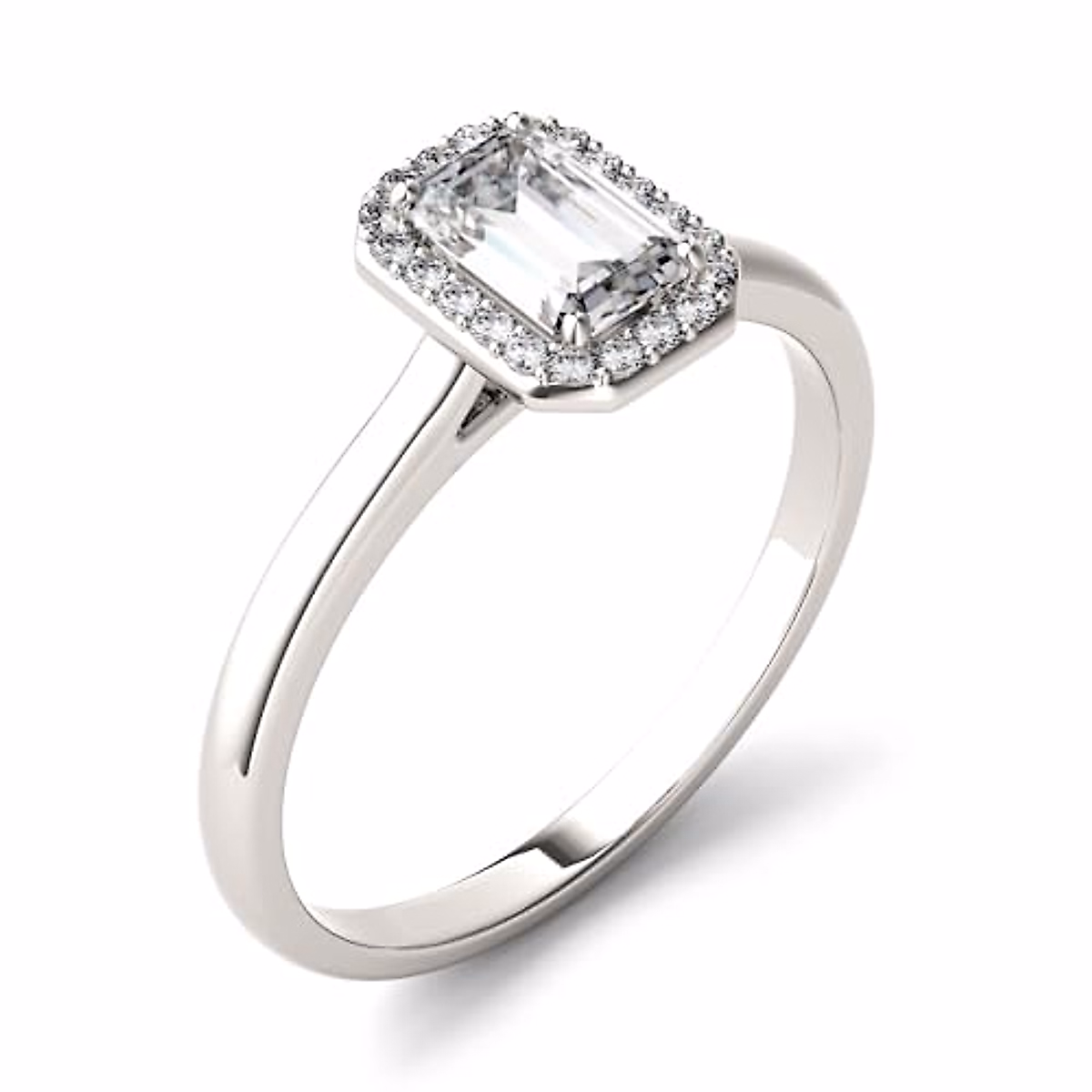 14K White Gold Moissanite by Charles & Colvard 6x4mm Emerald Halo Ring-size 7 0.68cttw DEW