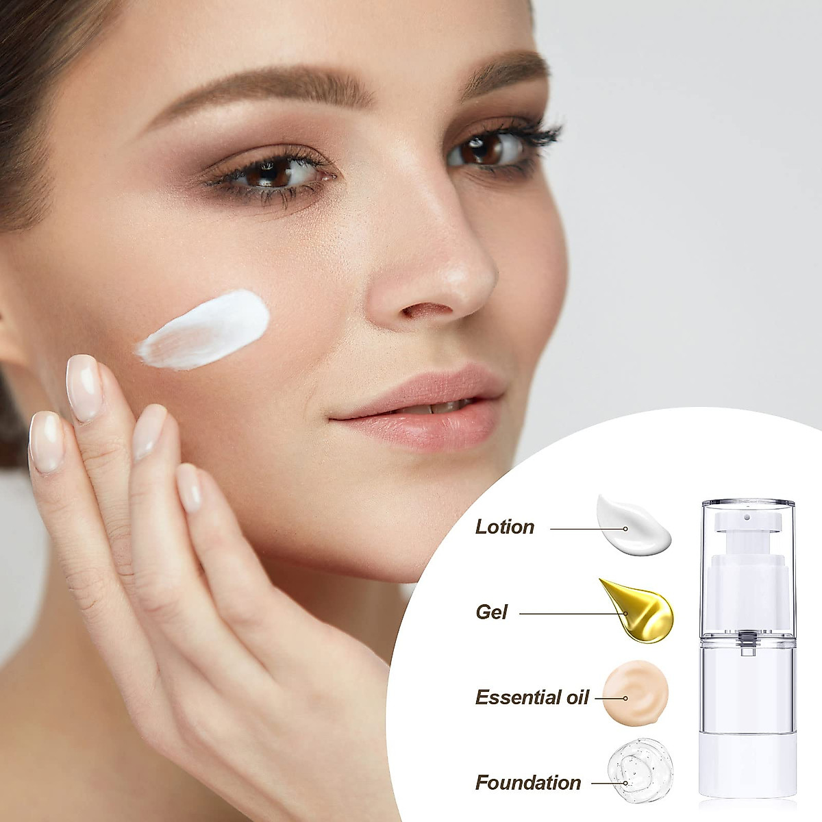 12 Pcs 15 ml Airless Pump Bottles 0.5 oz Travel Pump Bottle Dispenser Refillable Cosmetic Cream Jar Vacuum Makeup Pump Containers Plastic Pump Press Bottles for Lotion Perfume