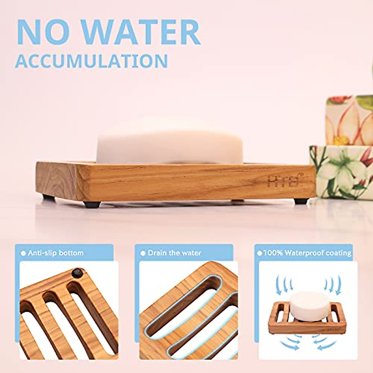 HTB Teak Kitchen Dish Drying Rack & Sponge Holder