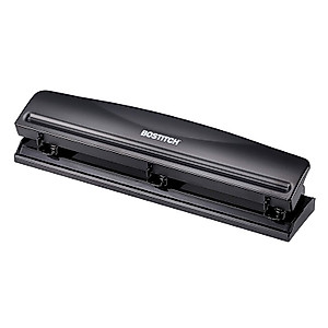 Bostitch Office 3 Hole Punch, Durable Metal,Rubber Base, 12 Sheets, Black (KT-HP12-BLK), 1 Pack
