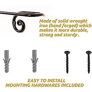 HB Bath Towel Bar 20 inch, Wrought Iron Decorative Bathroom Towel Cloth Hanger Heavy Duty Wall Mounted Handmade Towel Rod (Black)