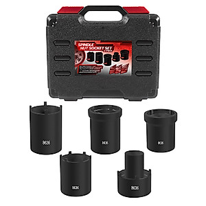 Spindle Nut Socket Tool Kit 5 Pcs Axle Hub Lock Nut Socket Set 1/2” Drive Wheel Drive Spindle Nut Remover Installer for Ford Dana 50/60, Chevy, and Dodge, Replace# 648636 Lug Out Spindle Socket Set