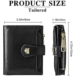 FOXLOVER Small Leather Wallets for Women Ladies RFID Blocking Bifold Zipper Pocket Wallets with ID Window (Black)