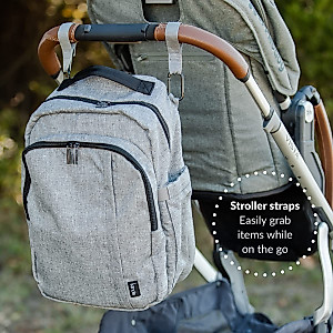 Kiinde Diaper Bag Backpack, Unisex Baby Bag Multifunction Padded Travel Backpack for Mom and Dad with Changing Pad, Stroller Straps, Laptop Sleeve, Grey