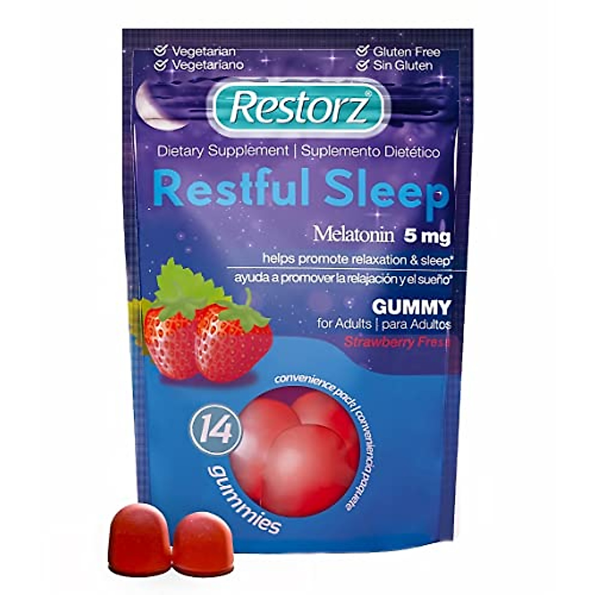 Restorz Restful Sleep Gummies with Melatonin 5mg, 5mg Melatonin Gummies Supplement to Support a Healthy Sleep Cycle, Strawberry Flavor, 112 Gummies