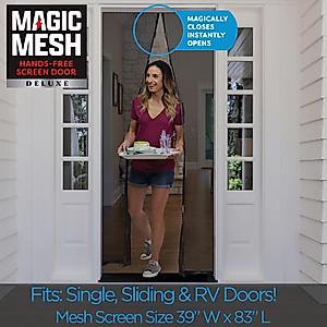Magic Mesh Deluxe- Black- Hands Free Magnetic Screen Door, Mesh Curtain Keeps Bugs Out, Frame Hook & Loop, Hands Free, Pet & Kid Friendly- Fits Doors up to 39 x 83 Inches