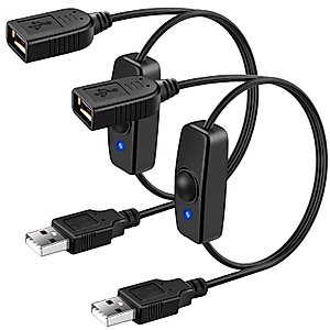 Onvian USB Power Switch, 2-Pack USB On/Off Switch Cable Supply Data and Power, USB Switch Cable Male to Female Cable for PC, TV, Car, USB Fan, LED Strips, etc