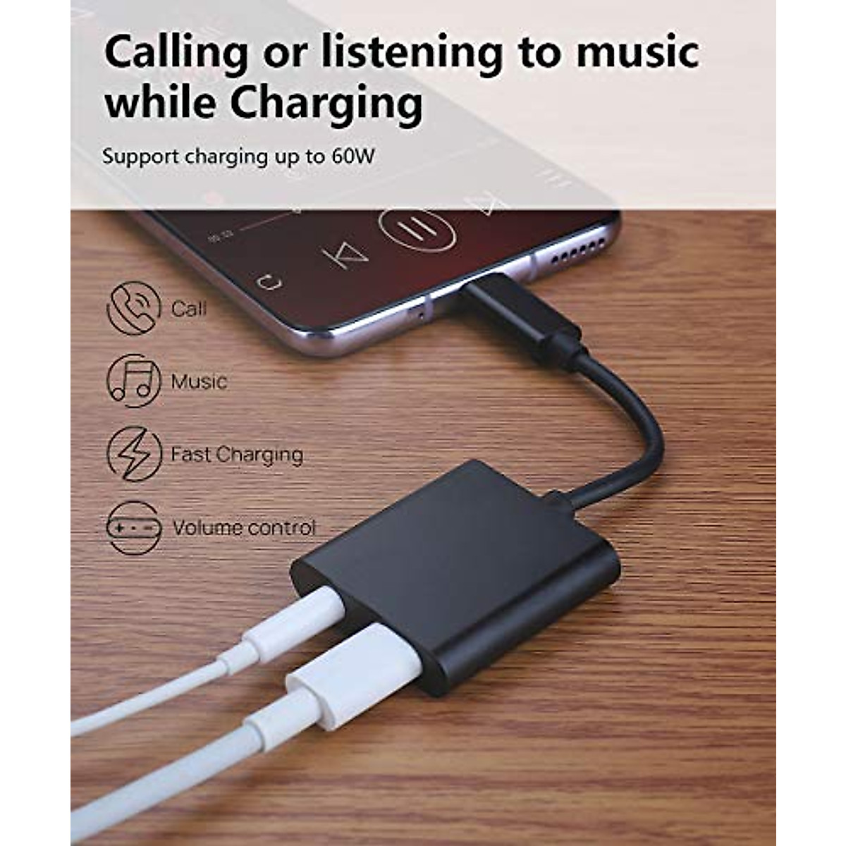 Samsung Galaxy S22 Headphone Adapter, 2 in 1 USB C to 3.5mm Audio Adapter&60W Fast Charging Adapter Compatible with Galaxy S22+/S22 Ultra/S21/S21FE/S20/Note20, iPad Pro, Google Pixel 7/7Pro/6/6Pro/5