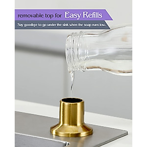 Hoanmpy Soap Dispenser for Kitchen Sink Brushed Gold, Built in Stainless Steel Kitchen Soap Dispenser, Refill from The Top,in Counter Kitchen Sink Soap Dispenser,17 oz