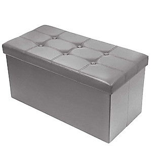 BRIAN & DANY 30" Faux Leather Folding Storage Ottoman Bench, Perfect Toy and Shoe Chest, Foot Rest,Coffee Table,Folding Bench Chest with Cover (Grey)
