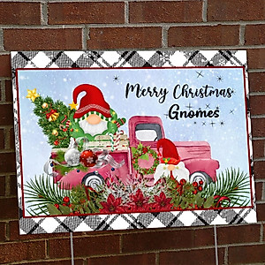 Lawn Yard Signs Merry Christmas Gnomes Red Truck Corrugated Plastic Lawn Sign Quotes Xmas Winter Holiday for Garage Sales Rent Open House Construction 12"x18"