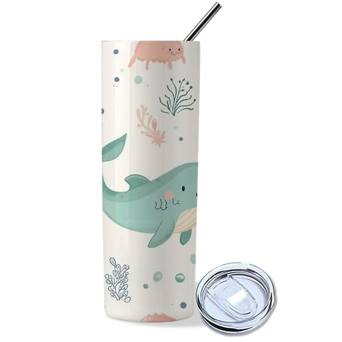 Tumbler with Lid and Straw Cute Cartoon Sea World thermos coffee travel mugcute cups 20 oz insulated tumbler for Daily Holiday Decor Gift coffee cup