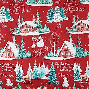 Dobuyly Christmas Duvet Cover Set Queen Size Christmas Tree Reindeer Snowman Pattern Duvet Cover with 2 Pillowcases Soft Microfiber Red Bedding Set for Holiday New Year Gift(3Pcs, 90"x90")