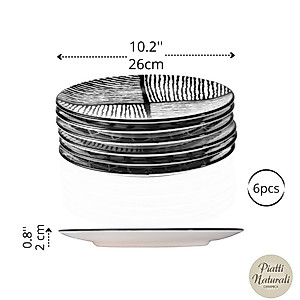 Piatti Naturali Ceramic Dinner Plates Set of 6, 10.2 inch Black Plates Microwave and Dishwasher Safe, Scratch Resistant.