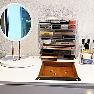 Socospace Valet Tray-leather and velvet,EDC Tray,Catchall Tray for Jewelry,Wallets,Watches,Key,Phones,Glasses, Perfect for Nightstand,Entryway Table,Desk,Key Tray,Home Decor（Brown）