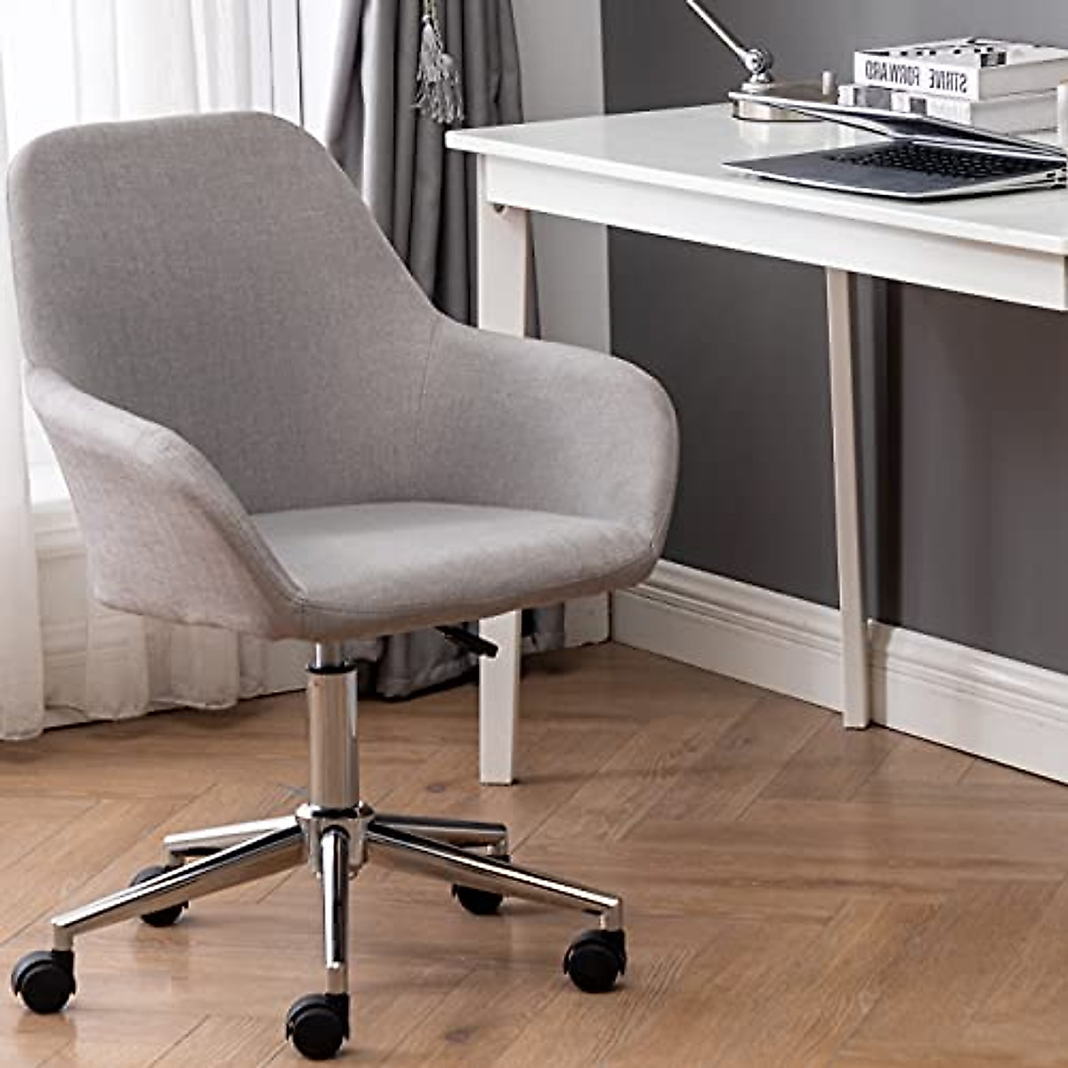 BTEXPERT Arm Mid Back Home Computer, Office Task Wheels, Swivel Height Adjustable, Comfy Soft Desk Chair, (5174), Gray Fabric