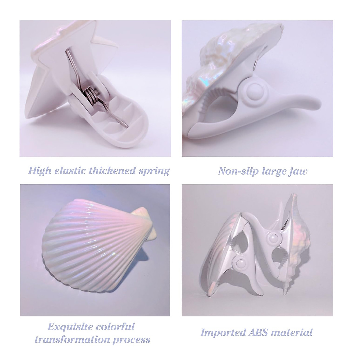 4 Pcs Beach Towel Clips Portable Towel Holder Clips, Sea Shell and Conch Secure Clips for Beach Chairs Deck, Clothes Lines, Patio and Holiday Pool