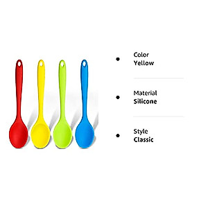 Patelai 4 Pieces Small Multicolored Silicone Spoons Nonstick Kitchen Spoon Silicone Serving Spoon Stirring Spoon for Kitchen Cooking Baking Stirring Mixing Tools (Dark Red, Green, Yellow, Blue)