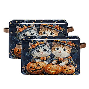 YETTASBIN Cute Halloween Cat Storage Basket 1PC, Large Collapsible Toys Clothes Organizer, Long-Lasting Canvas Storage Bin with Handle for Shelves Closet Laundry Home Office Decor