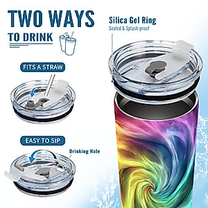 QWEUIOP 20oz Insulated Travel Coffee Mug Abstract Rainbow Coloured Tie Dye Pattern Stainless Steel Tumbler with Lid Double Wall Vacuum Coffee Cup For Hot and Cold Drinks14202