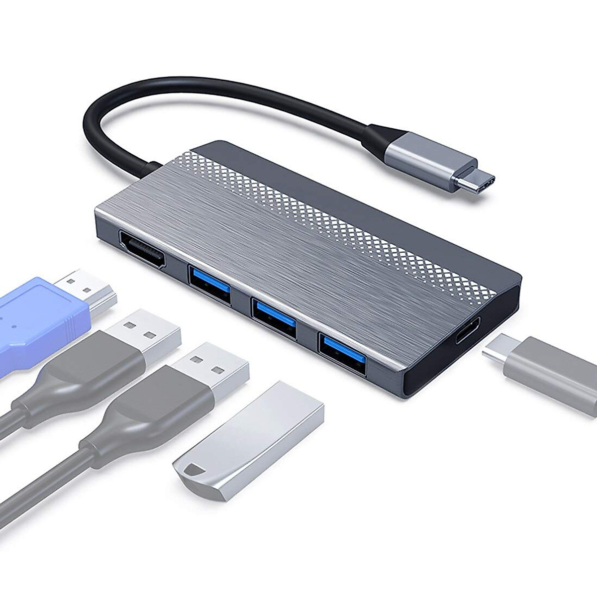 JMT Aluminum Alloy 7-in-1/5IN1 USB-C Type-C HUB to HDMI RJ45 Multi USB 3.0 Power Adapter for Docking Station (5 in 1)