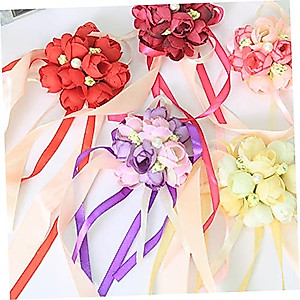VOSAREA 5Pcs Wrist Flower Wedding Bridal Rose Hand Flowers Bridal Hand Flower Corsage Wristlet Prom Dresses Wedding Corsages Flower Corsage Ballgown Peony Silk Flower Bride Wedding Flowers