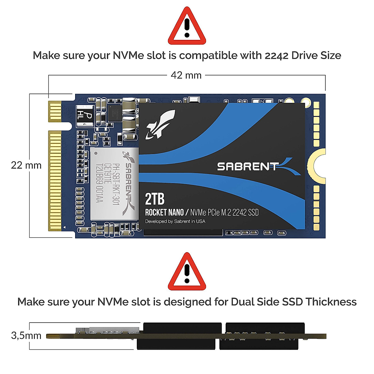 SABRENT 2TB Rocket NVMe PCIe M.2 2242 DRAM-Less Low Power Internal High Performance SSD (SB-1342-2TB)