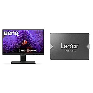 BenQ GW2283 Eye Care 22 inch IPS 1080p Monitor | Optimized for Home & Office & Lexar NS100 128GB 2.5” SATA III Internal SSD, Up to 520MB/s Read (LNS100-128RBNA)