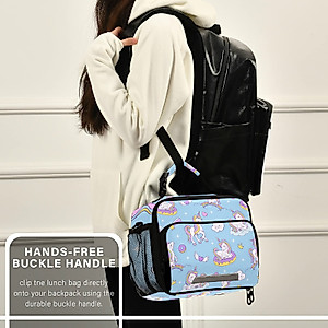 Kids Unicorn Lunch Box for Girls Rainbow Magic School Lunch Boxes Blue Cooler Insulated Lunch Bag Large Freezable Lunch Tote Bag Picnic Meal with Shoulder Strap