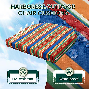 HARBOREST Outdoor Chair Cushions Set of 4 - Round Corner Water Resistant Outdoor Cushions for Patio Furniture - Patio Furniture Cushions with Ties, 17"x16"x2", Rainbow Stripes