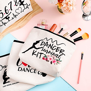 4 Pieces Live Love Dance Makeup Bag Dancer Cosmetic Bags Dancer Survival Kit Dancer Gifts Toiletry Zipper Pouch Portable Travel Case for Women Girl Dance Lover Teacher Dance Team