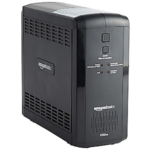 Amazon Basics Line Interactive UPS 1000VA 550 Watt Surge Protector Battery Power Backup, 9 Outlets, Black