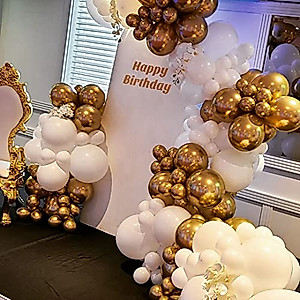 White and Gold Balloon Garland Kit, 124Pcs Arch Kit with Confetti White and Gold Balloons, Bright Durable Latex Balloons for Birthday, Anniversary, Wedding, Bridal Shower, Engagement, Party Decoration