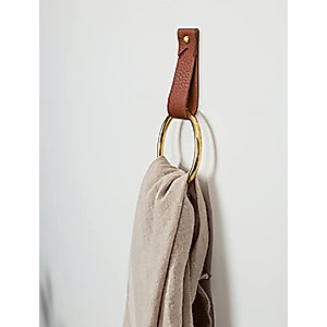 KEYAIIRA - Medium Leather Wall Hook, minimalist leather strap hanger for bath towel holder leather wall hook strap towel hook bathroom decor brass towel ring nordic home