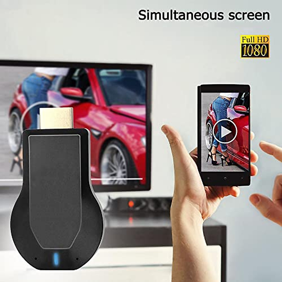 Wireless WiFi Display Dongle, 1080P HDMI Adapter for Mobile Screen Mirroring Device to TV Projector Receiver, Business Education Office Supplies, Support Android iOS Windows