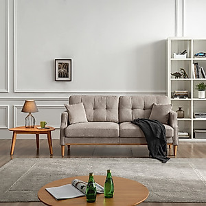 ARCLIS 70" Mid-Century Modern Loveseat with 2 Throw Pillows, Fabric Sofa for Living Room with Solid Wood Leg, Button Tufted Upholstered Couch with USB Charging Ports for Small Space