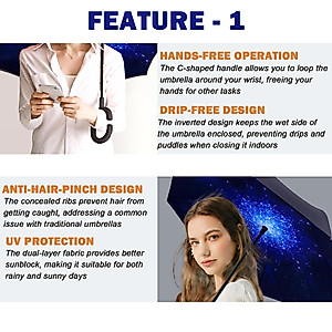 SIEPASA Spar. Saa Double Layer Inverted Umbrella with C-Shaped Handle, Anti-UV Waterproof Windproof Straight Umbrella for Car Rain Outdoor Use