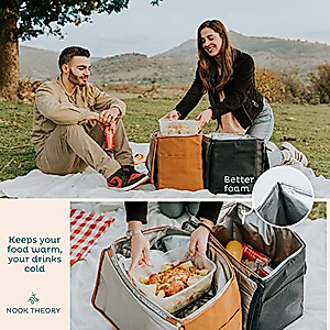 Reusable Insulated Grocery Bag - Leak Proof, Large Insulated Cooler Bag - Insulated Shopping Bags for Groceries - Travel Cooler Bag for Frozen and Hot Food with Zippered Top - Beach, Picnic (Caramel)