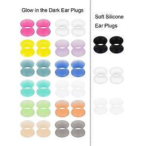 Lcolyoli 30PCS Glow in The Dark Soft Thin Silicone Ear Gauges Flesh Tunnels Plugs Stretchers Expander Double Flared Flesh Tunnels Flexible Ear Earlets Piercing Jewelry for Women Men 00G 10mm